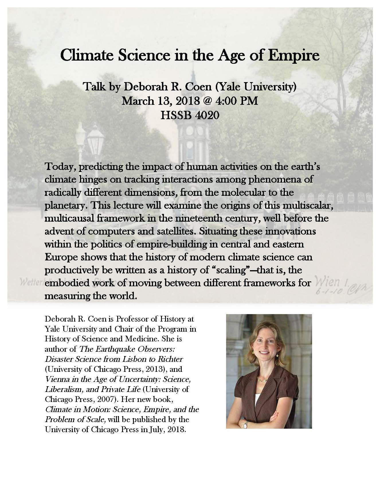 Talk by Deborah Coen (Yale), “Climate Science in the Age of Empire ...